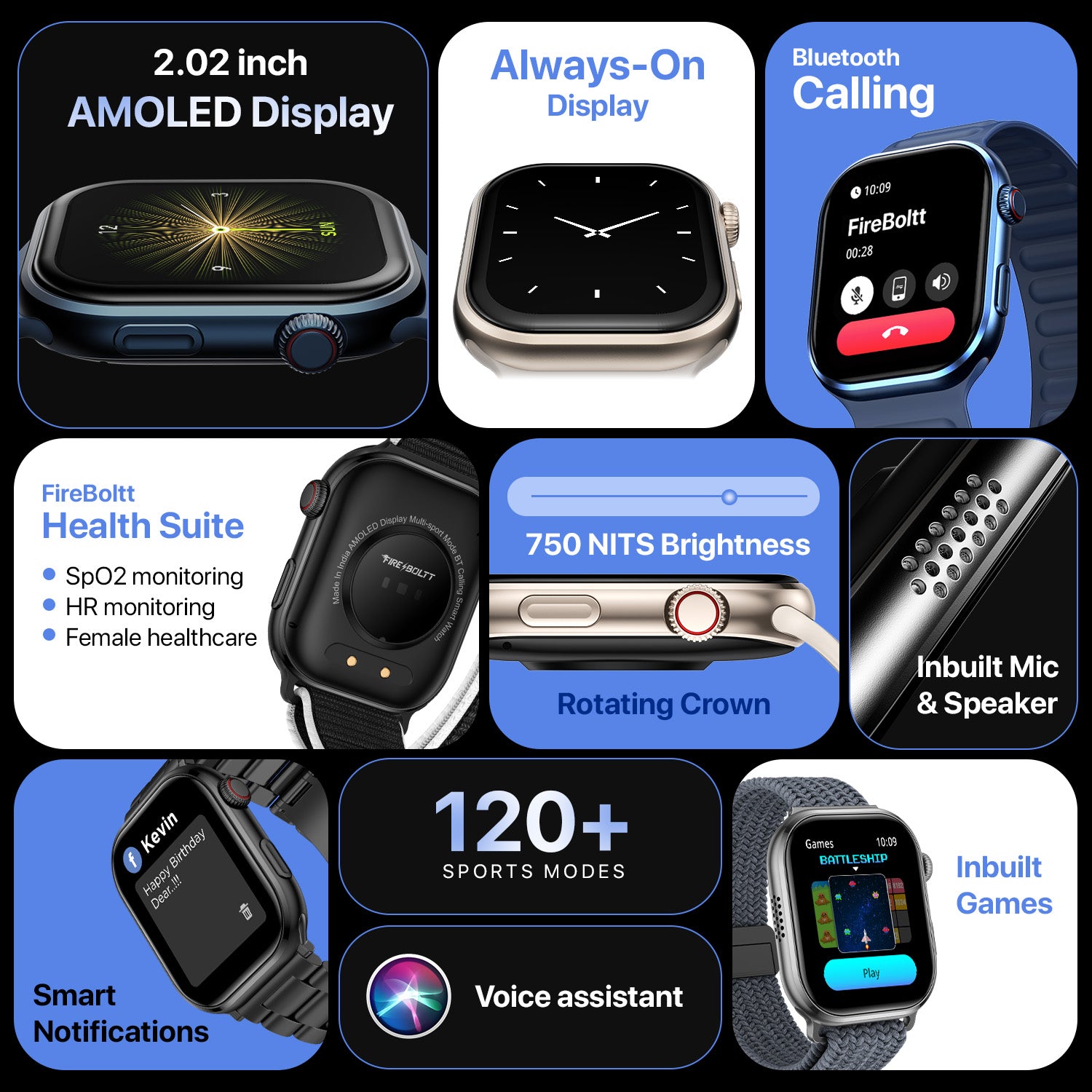 Brillia Pro Smartwatch | AMOLED Display, Bluetooth Calling & Multiple ...