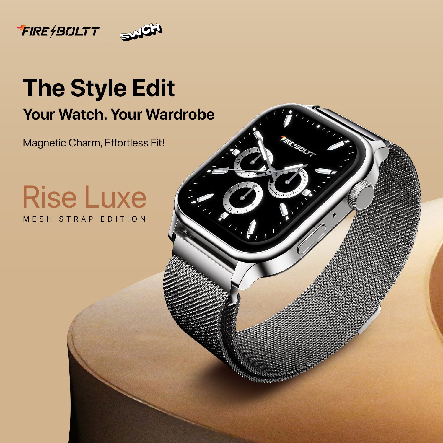 Rise Luxe Mesh with a 1.85” HD display | BT Calling | Stainless Steel ...