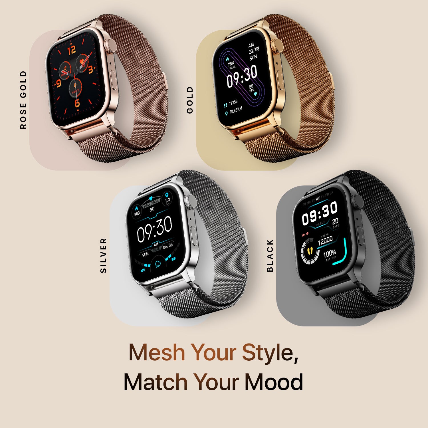 Rise Luxe Mesh with a 1.85” HD display | BT Calling | Stainless Steel ...